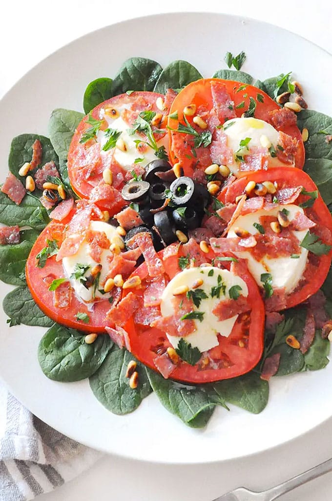 Crispy Salami Caprese Salad Recipe | Lizzy Loves Food
